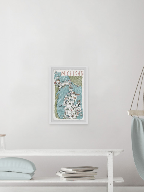 "Michigan Illustrated Map II" Framed Painting Print, 24x36 ...