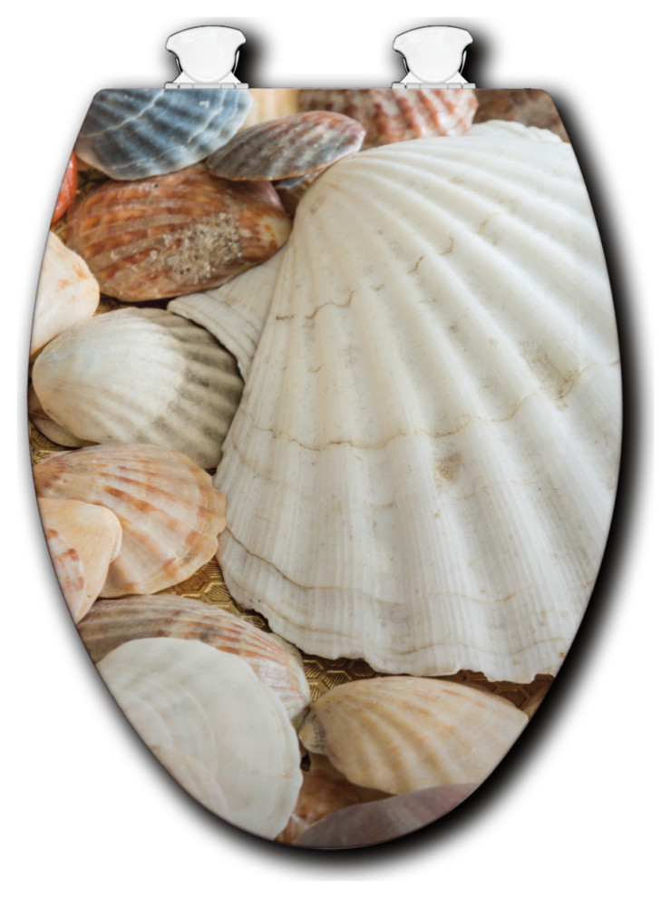 White Toilet Seat, Shells Abound - Beach Style - Toilet Seats - by ...