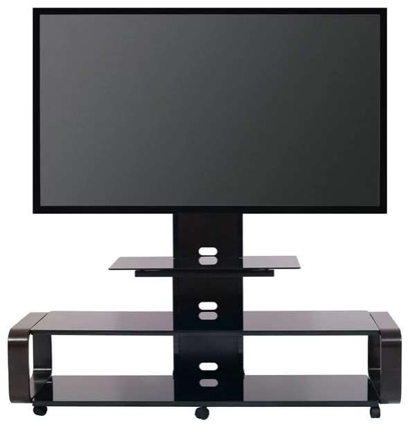 Curved Wood TV Stand with Universal Mounting System, Espresso/Black ...