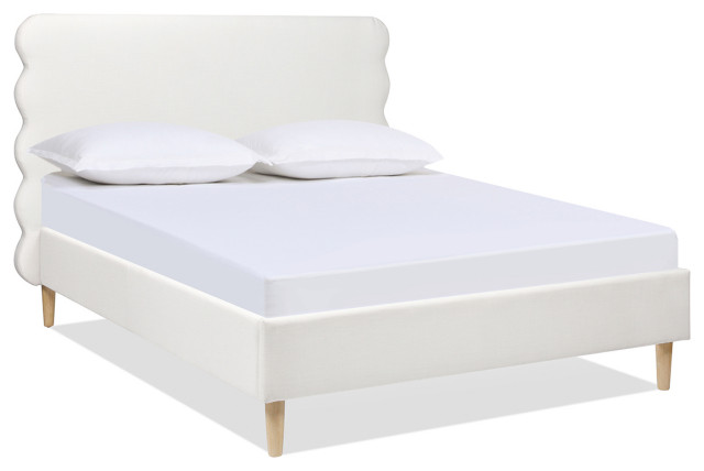 Stockholm Modern Wavy Headboard Platform Bed, Queen - Midcentury ...