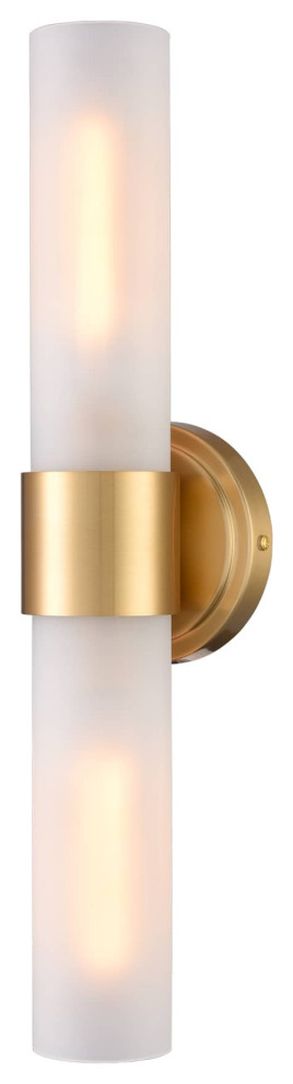 Modern Gold Bathroom Sconces Cylinder Frosted Glass, 2-Light - Transitional - Bathroom Vanity ...