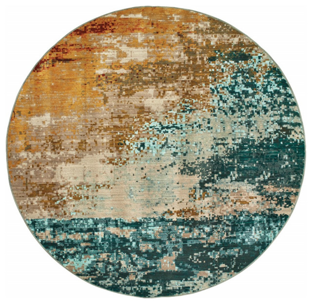 8??Round Blue And Red Distressed Area Rug, 62 - Contemporary - Area ...