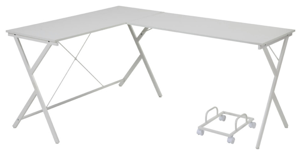 Wood Computer Desk, White Metal Finish - Contemporary - Desks And ...