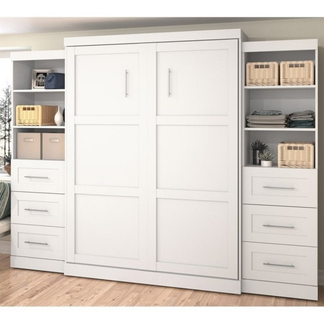 Bestar Pur Full Murphy Bed and 2 Shelving Units with Drawers (109W) in ...