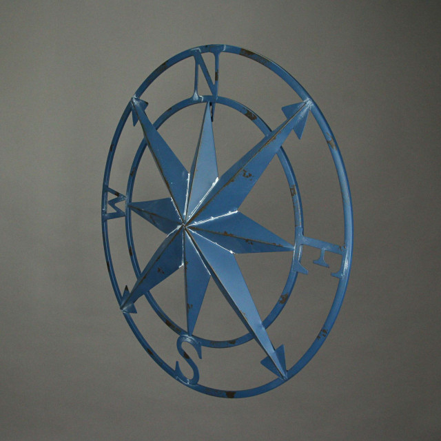 20 Inch Distressed Metal Compass Rose Nautical Wall Decor Indoor ...