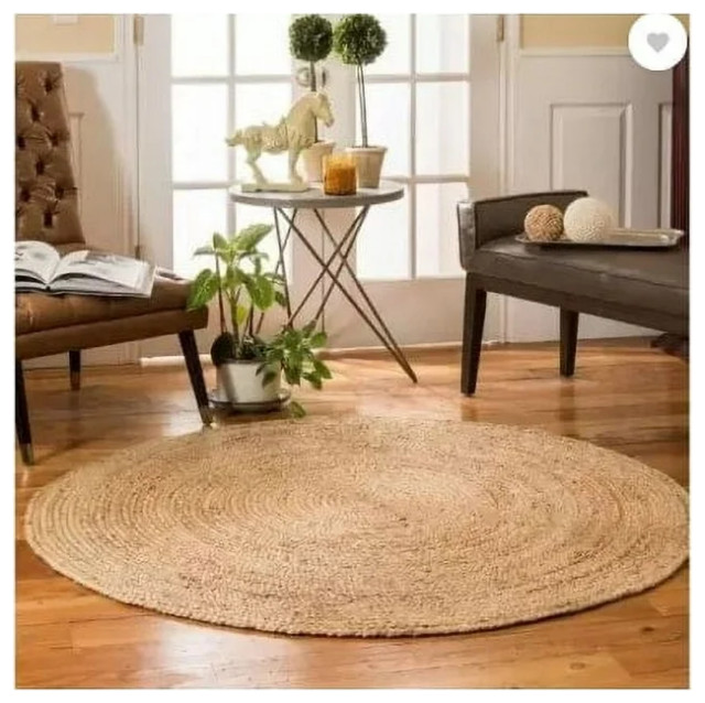 Handmade Braided Natural Jute Round Rug, Beige Area Rug with Pure Jute Fibers, 10' - Beach Style ...