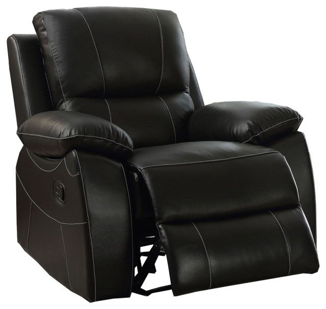 Faux Leather Upholstered Recliner with Stitched Details, Black ...