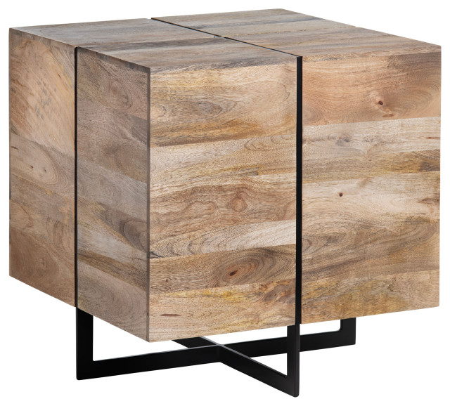 Brennon Mango Wood and Iron End Table, Natural - Industrial - Side ...