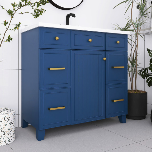 36 Inch Freestanding Bathroom Vanity with White Resin Basin and Door ...