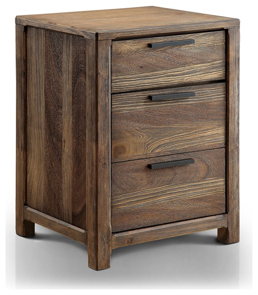 Bowery Hill 3-Drawer Transitional Wood Nightstand in Natural ...
