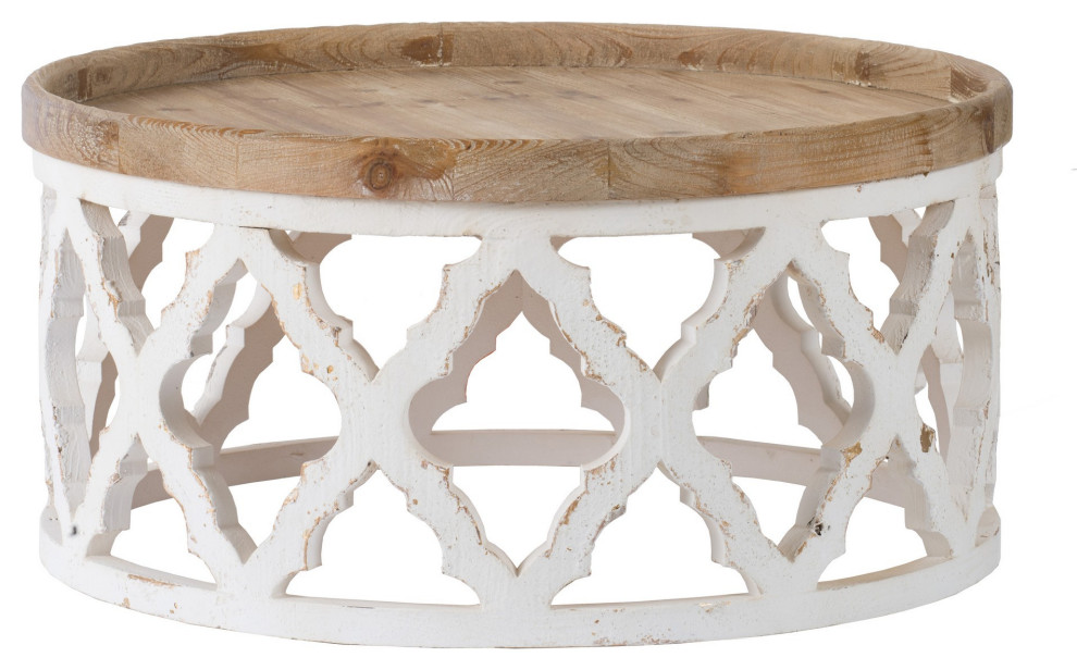 Benzara BM285117 32" Coffee Table, Round, Quatrefoil Lattice Design ...