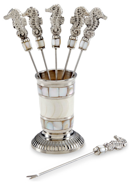 Sea Horse Cocktail Pick Set, Silver - Beach Style - Cocktail Shakers ...