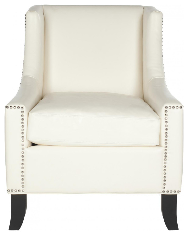 Neil Club Chair, Silver Nail Antique White/Black - Transitional ...