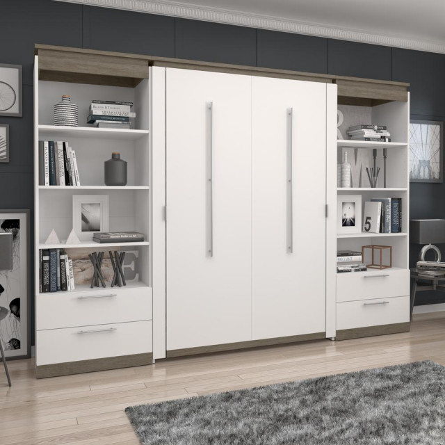 Orion 118W Full Murphy Bed and 2 Shelving Units with Drawers (119W) in ...