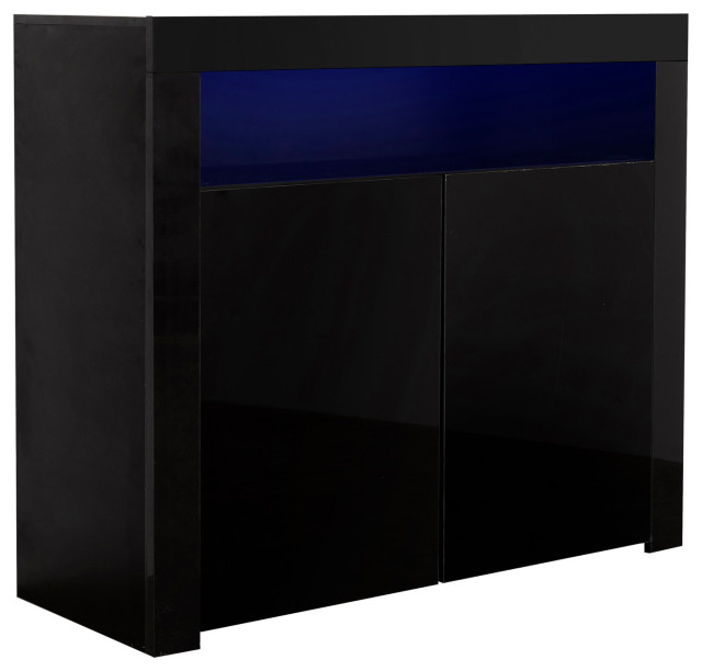 Wood Double Door Storage Accent Cabinet with LED Light - Modern ...