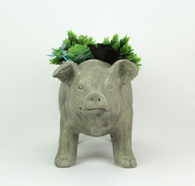 17 Inch Long Rustic Finish Smiling Pig Planter, One Size - Farmhouse ...