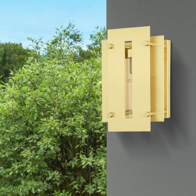 Livex 21771-12 1-Light Satin Brass Outdoor Wall Lantern, Satin Brass - Transitional - Outdoor ...