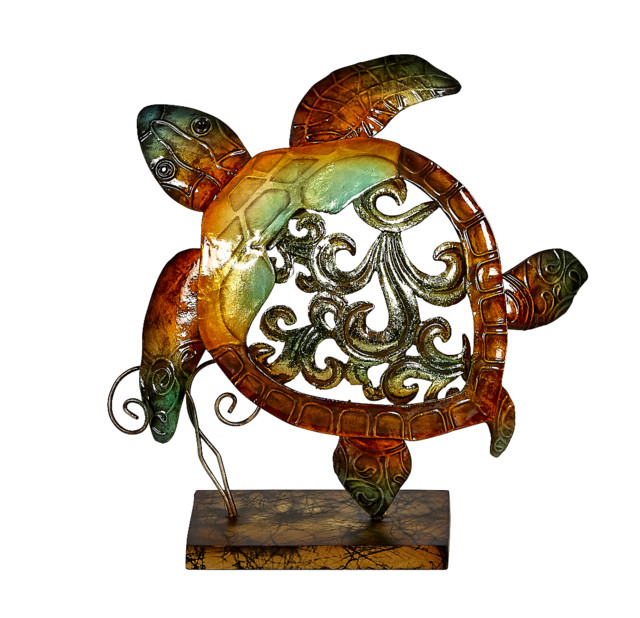 Rustic Metal and Capiz Shell Table Top Turtle, 9" - Beach Style ...