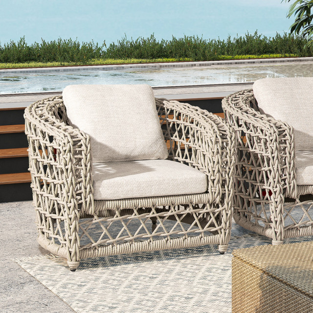 Everly 3-Piece Olefin Rope Woven Barrel Deep Seating Patio Conversation ...