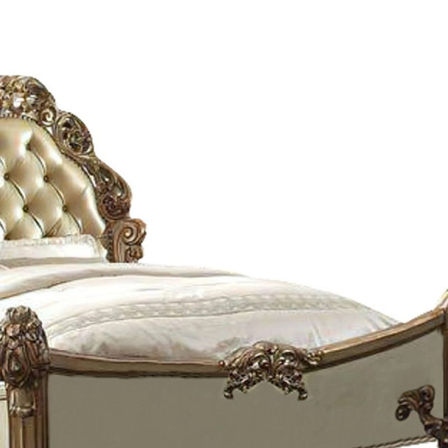 ACME Vendome Queen Bed, Bone PU and Gold Patina - Victorian - Panel ...