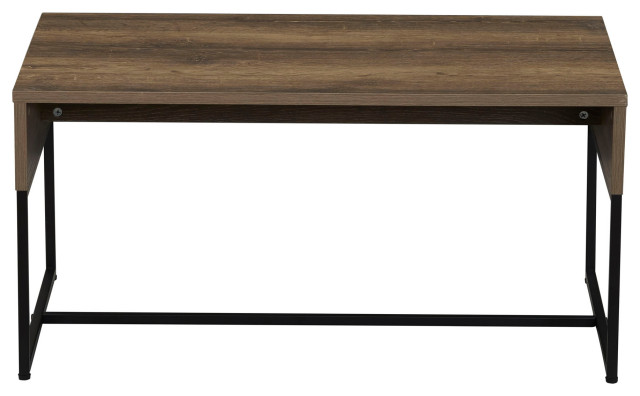 Wrap Rectangular Coffee Table Ashwood Rustic Wood Grain and Black Metal ...