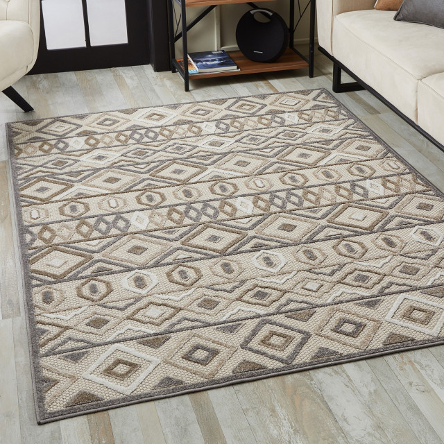 7"x9" Gray Ivory Aztec Pattern Indoor Outdoor Area Rug - Scandinavian ...