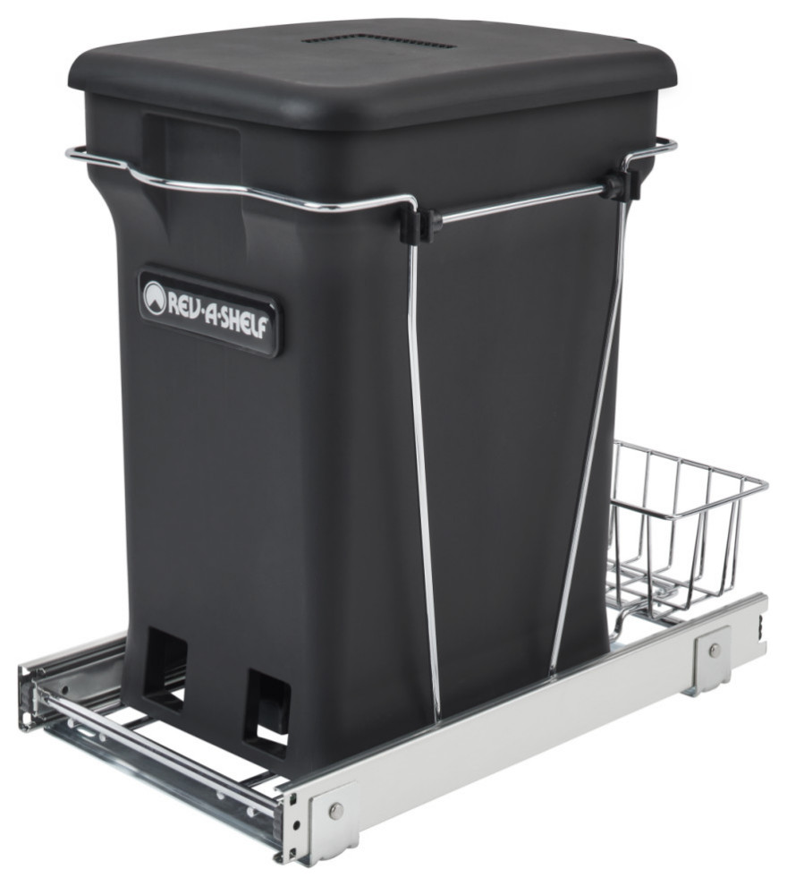 Chrome Steel Pull Out Compost Container With Rear Basket Storage, 10.76 ...