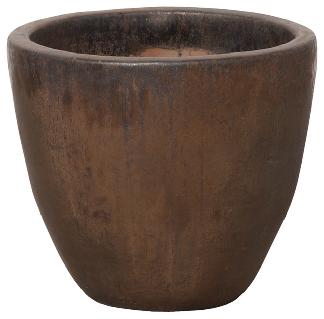 Round Pot, Medium, Gunmetal - Transitional - Indoor Pots And Planters ...