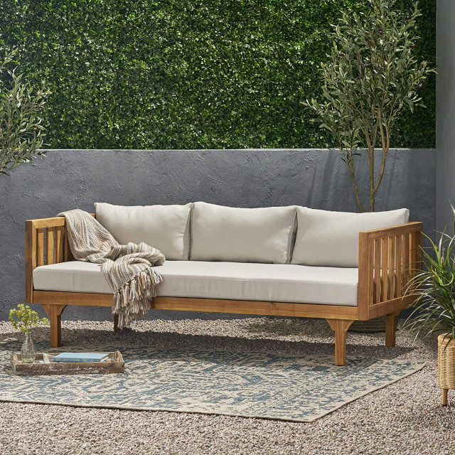 Outdoor Sofa, Acacia Wood Frame With Slatted Sides With Water Resistant ...