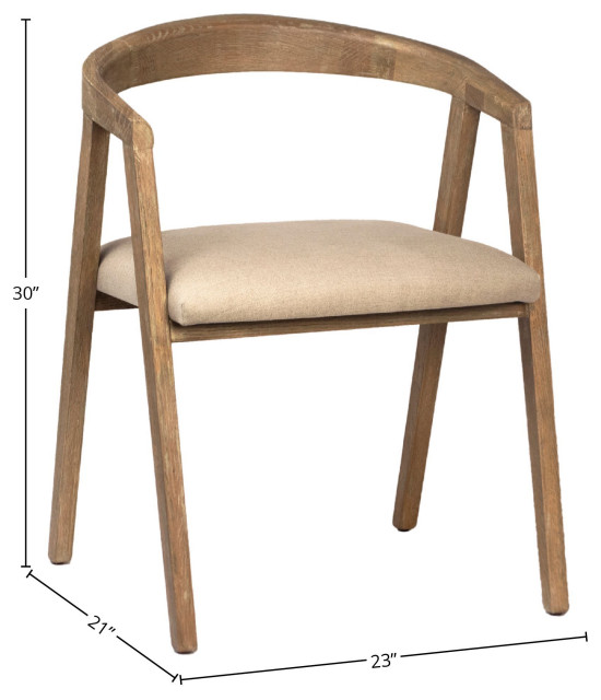 Piper Natural Oak Curved Back Dining Arm Chair With Upholstered Linen ...