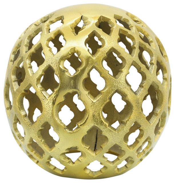 Metal, 8" Cut-out Orb, Gold - Mediterranean - Decorative Objects And ...