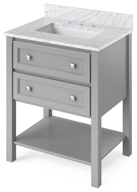 30" Gray Adler Vanity, White Carrara Marble Vanity - Transitional ...