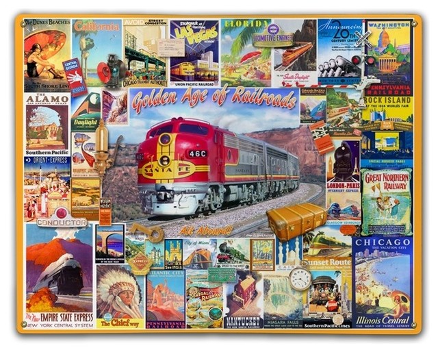 Golden Age of Railroads Classic Metal Sign - Midcentury - Metal Wall ...