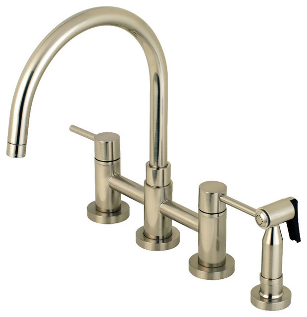KS8278DLBS Two-Handle Bridge Kitchen Faucet,Brass Side Sprayer, Brushed ...