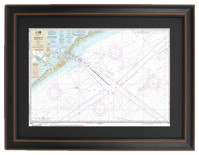 Framed Nautical Chart, Approaches To Galveston Bay - Traditional ...