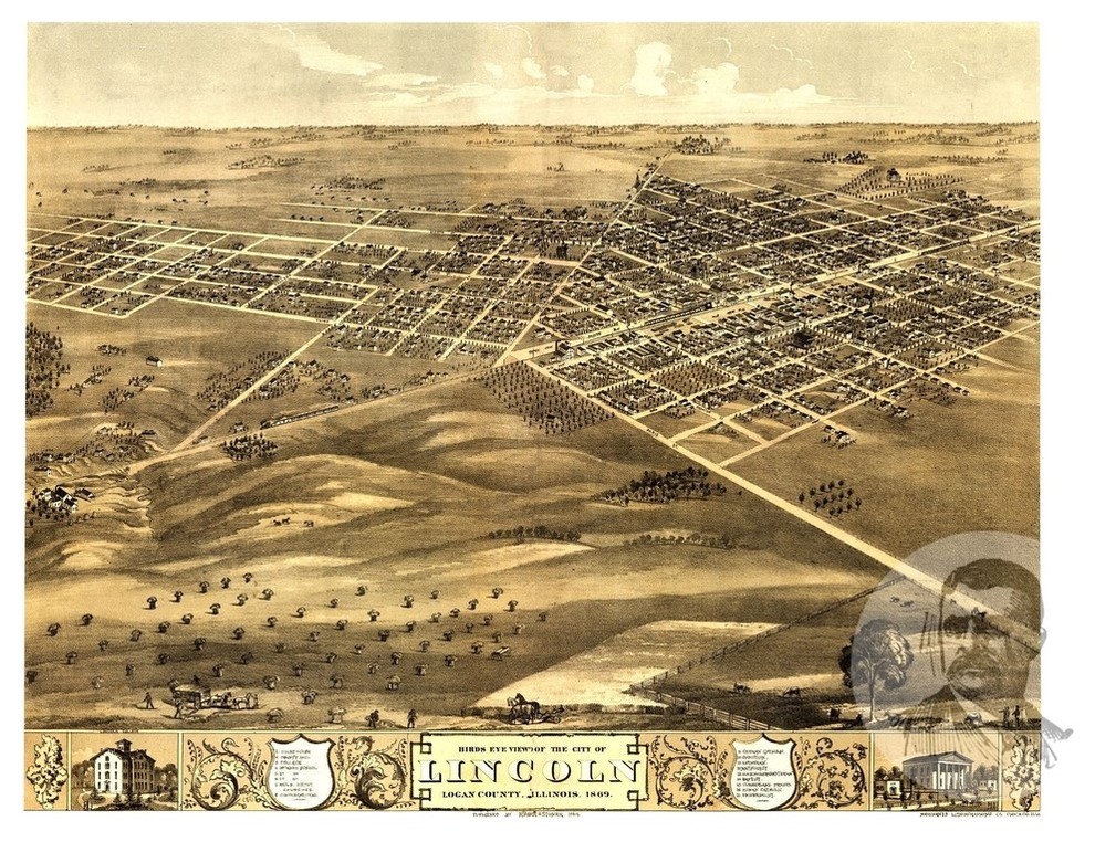 Old Map of Lincoln Illinois 1869, Vintage Map Art Print, 12"x18 ...