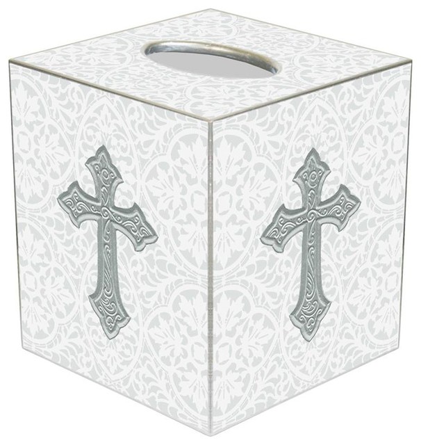 TB1818 - Silver Cathedral with Cross Tissue Box Cover - Traditional ...