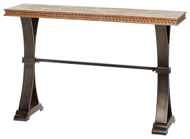 Industrial Black Metal Console Table with Curved Legs and Brown Wood ...