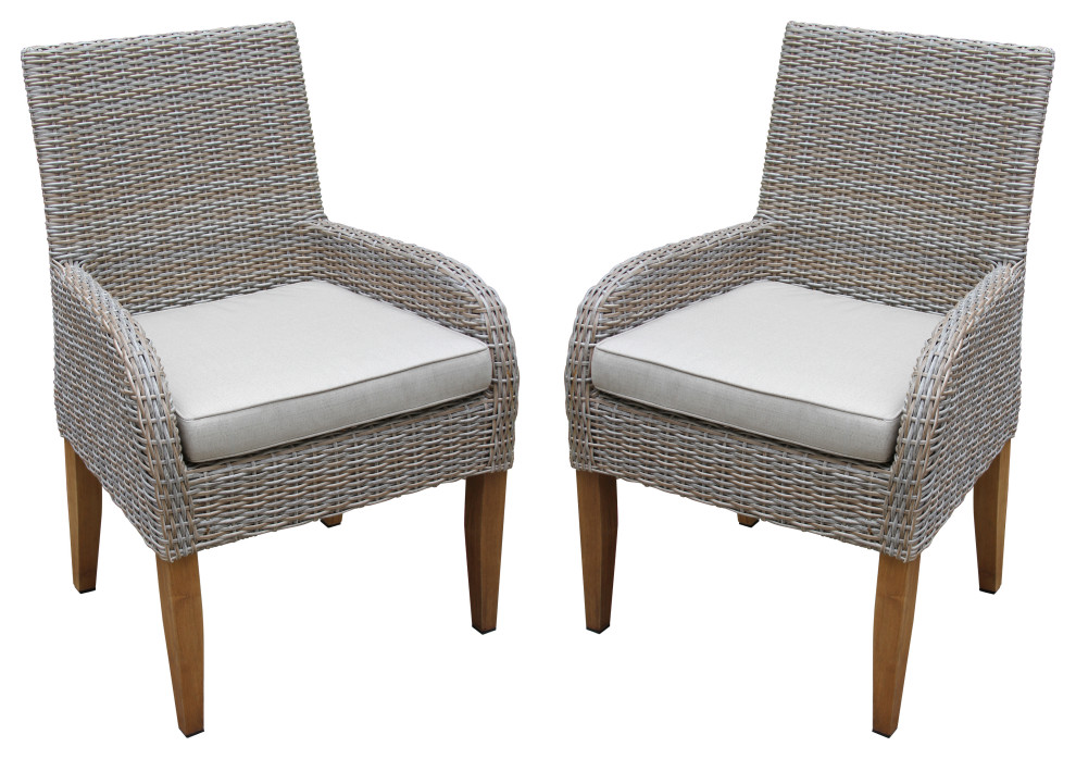 Teak and Ash Wicker Dining Armchairs With Sunbrella, Set of 2 ...