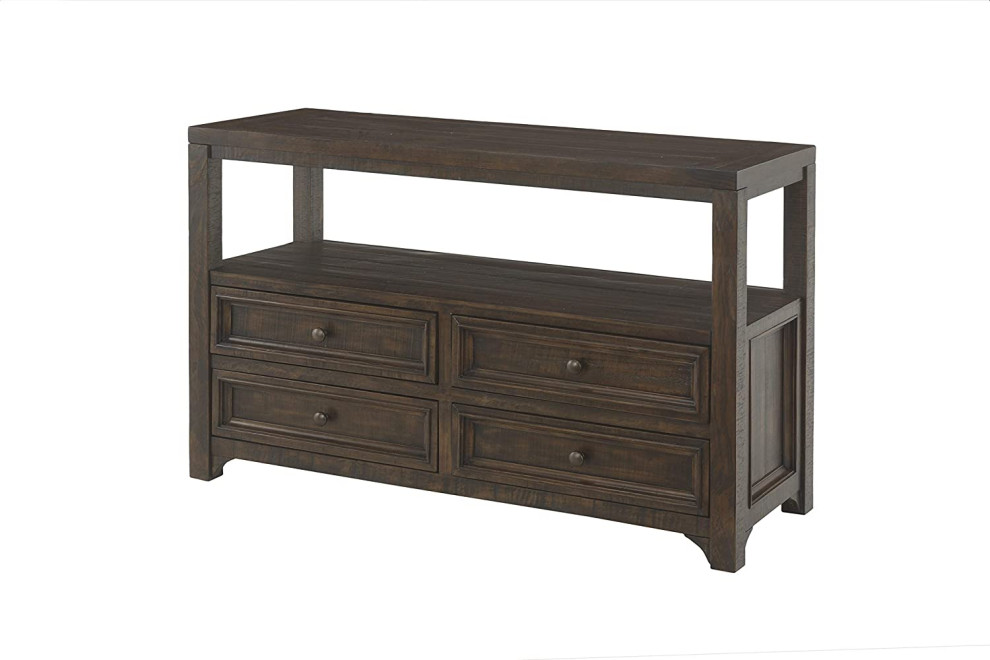Traditional Console Table, Pine Wood Construction With 4 Drawers, Dark ...