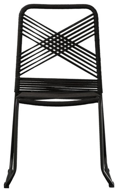 Afuera Living Metal Outdoor Rope Chairs in Black Finish (Set of 2 ...