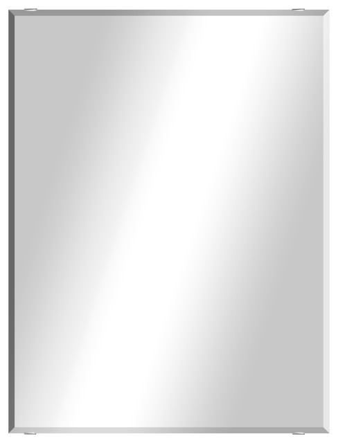 Modern Rustic Frameless Beveled Wall Mirror With Chrome Square Clips ...