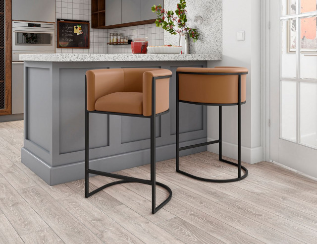 Cosmopolitan Counter Stool, Camel and Black, Set of 2 - Transitional ...