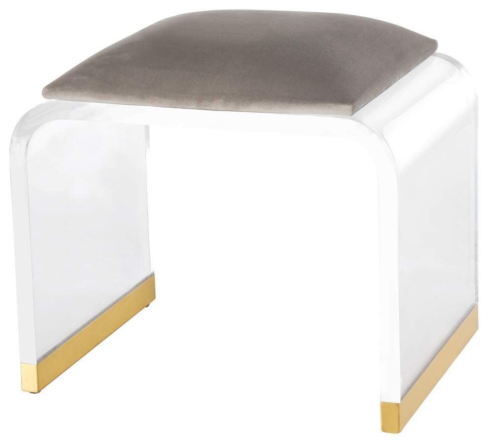 Acrylic Mira Velvet Stool Gray - Contemporary - Vanity Stools And ...