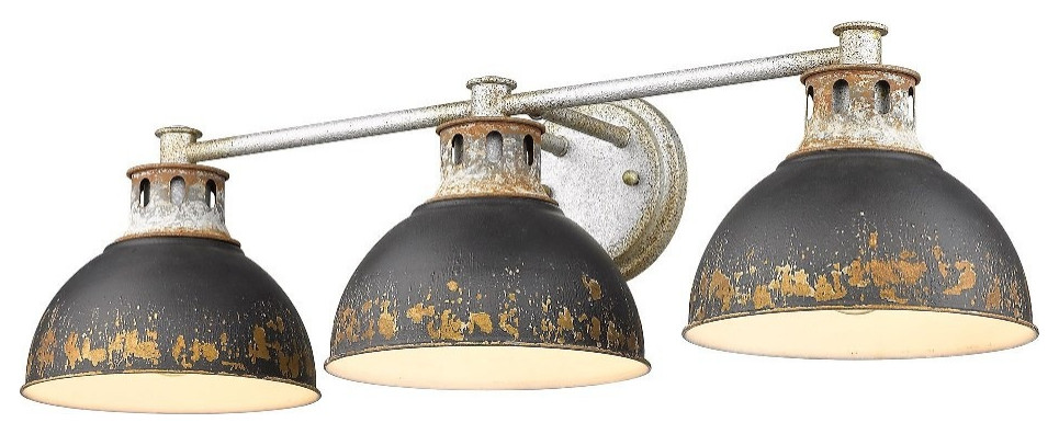 Rustic 3-Light Vanity Light in Antique Black Iron Aged Galvanized Steel ...