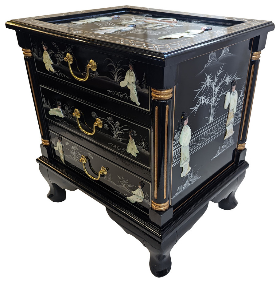 French Style Oriental Black Lacquer End Table - Asian - Side Tables And ...