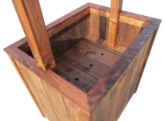 SamsGazebos Wishing Well Style Wood Planter with Composite Shingle Roof ...
