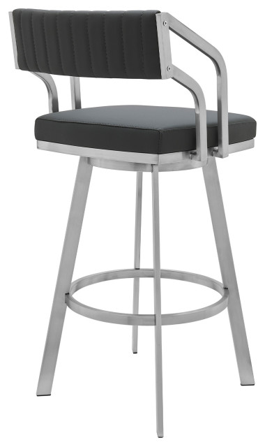 30" Timeless Slate Grey Faux Leather Silver Finish Swivel Counter Stool ...