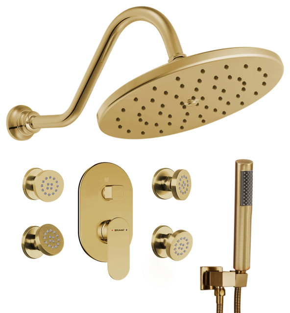 Bravat Wall Mounted Shower Head And Hand Held Shower Body Jet, BS1065R ...