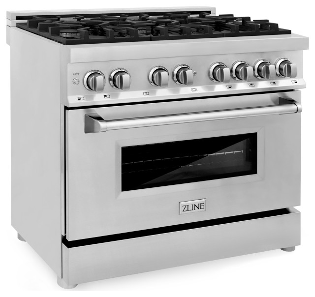 ZLINE 36" Dual Fuel Range With Griddle, Stainless Steel - Contemporary ...